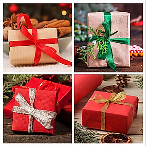 100 Yards Christmas Ribbons,3/8 Inch Gold Silver Glitter Ribbon for Gift Wrapping Red and Green Satin Ribbon for Christmas DIY Crafts Decoration 4 Rolls