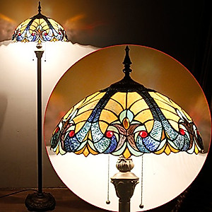 WERFACTORY Tiffany Floor Lamp Blue Yellow Liaison Stained Glass Standing Reading Light 16X16X64 Inches Antique Pole Corner Lamp Decor Bedroom Living Room Home Office S160E Series