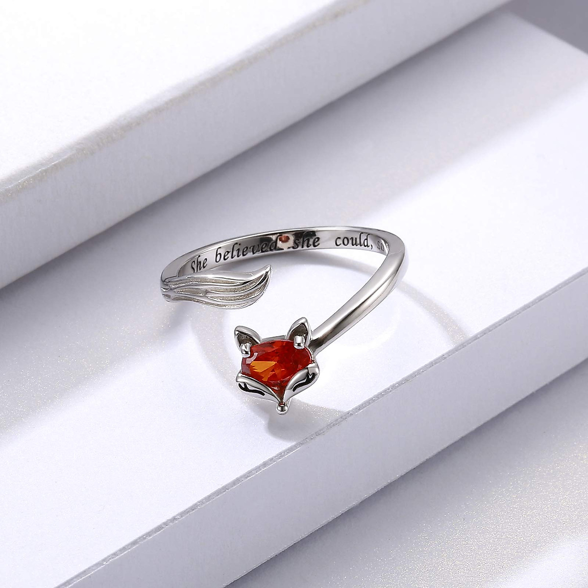 MANBU Sterling Silver Fox Jewelry for Women - Inspirational Adjustable Animal Wrap Ring Stud Earrings Graduation Jewelry Gift for Animal Lovers (Fox ring)