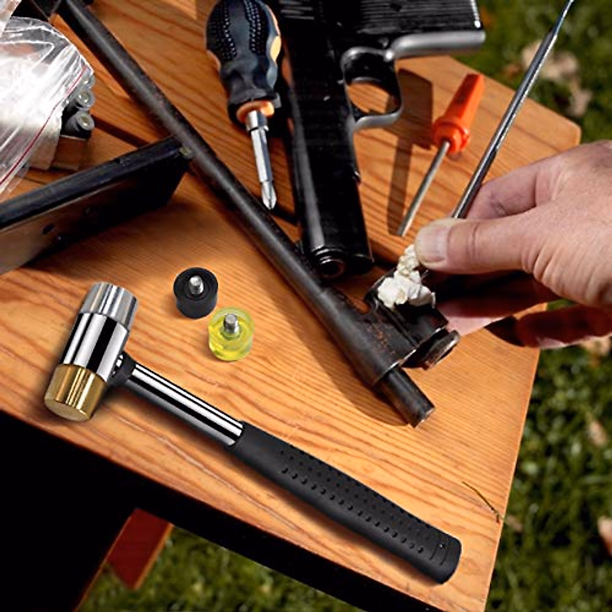 Marketty Gunsmithing Hammer with 4 Tips,Interchangeable Tool 25mm Dual Head Nylon Rubber Hammer