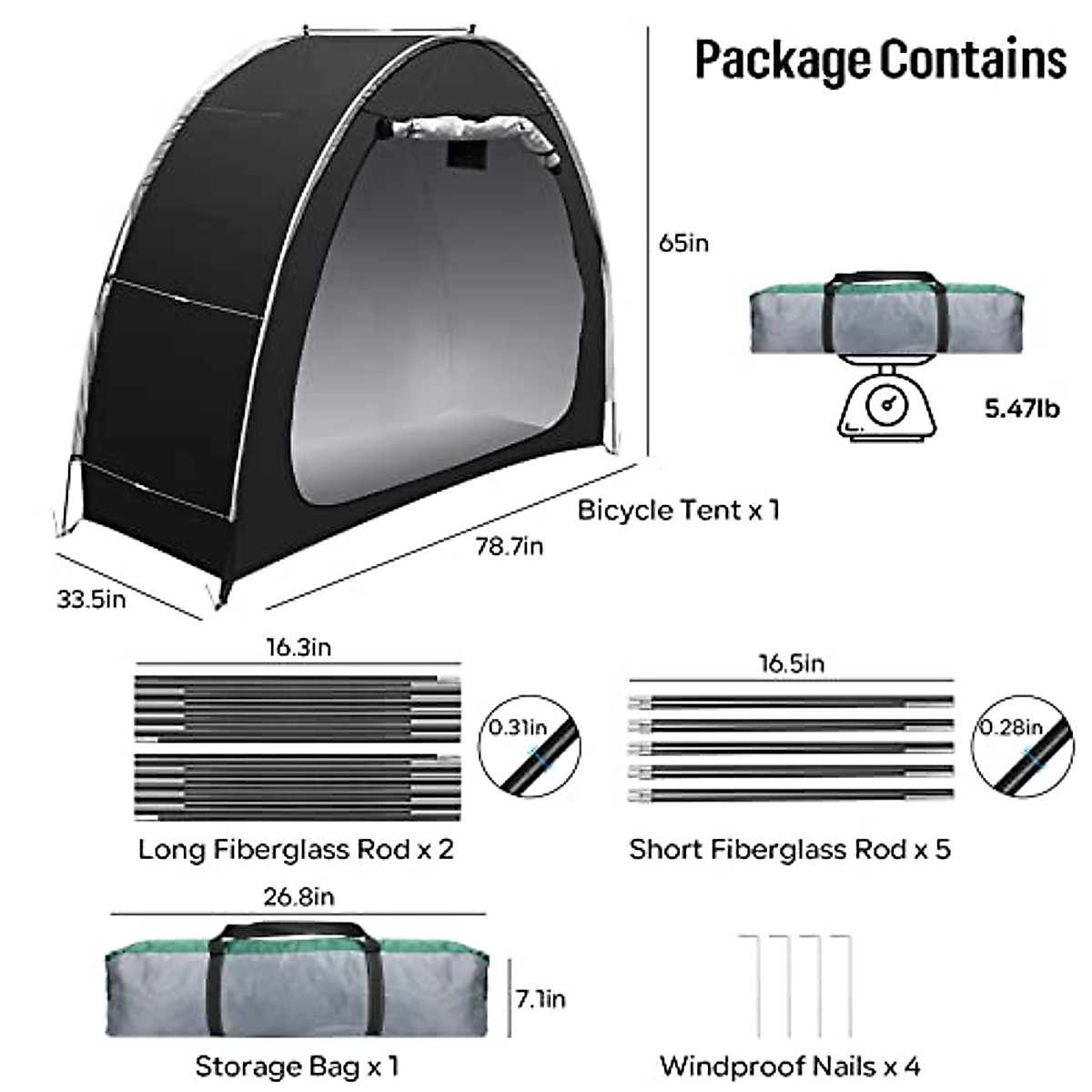 SAN LIKE Bike Storage Tent,78.7"x 33.5"x 65" Outdoor Bike Cover - Waterproof Lawn Mower Garden Tools Shed - Backyard Storage Tent Shelter W/Fixing Peg Bicycle Shed