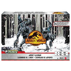 Mattel Jurassic World Dominion 2023 Holiday Advent Calendar, 24-Day Countdown, Daily Surprise of Mini Dinos, Humans & Gate Pieces