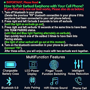 IHAO Sport Earbuds Headphone with Mic 3 in 1 Multifunctional Earpiece Power Bank TWS (True Wireless Stereo) in-Ear Headset HiFi Sound Noise Reduction Painless Firm Wear Earphone-Luxury Black F9