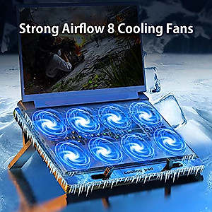 Laptop Cooling Pad with 8 Quite Cooling Fans,Laptop Fan Cooling Pad for 12-17 Inch, Laptop Cooler Stand with 7 Height Adjustable, 2 USB Ports,Wind Speed Adjustable(Black)