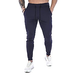 GANSANRO Mens Jogger Sweatpants, Men's Slim Fit Workout Athletic Pants, Navy Blue Sweatpants for Men with Pockets, Medium