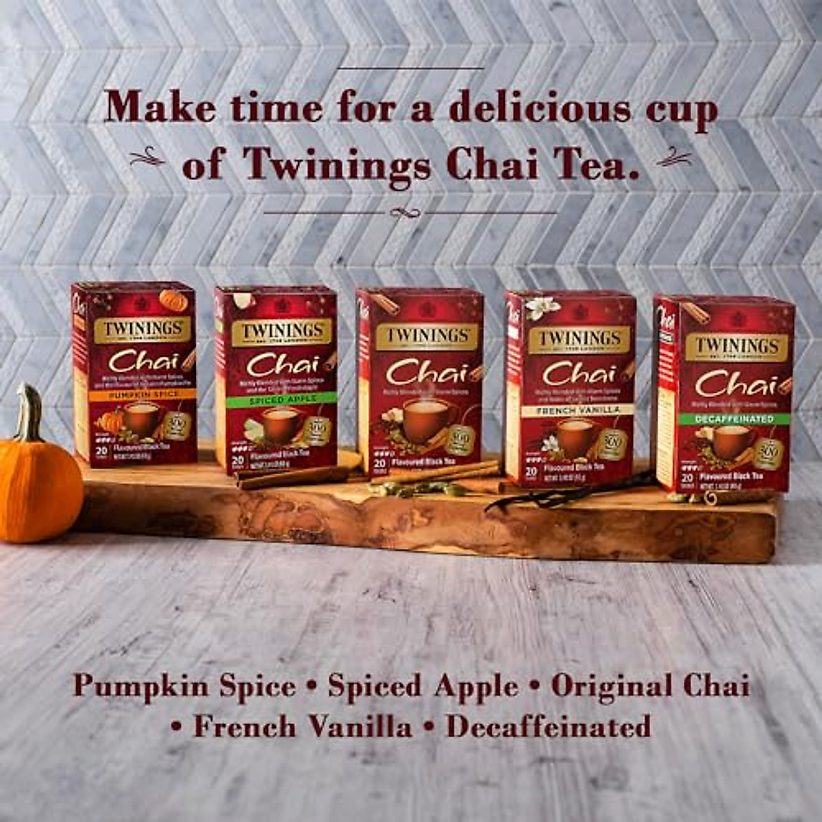 Twinings Chai Tea, Caffeinated Black Tea Naturally Flavored with Aromatic Spices and Ginger, Tea Bags Individually Wrapped, 20 Count Ea (Pack of 2)