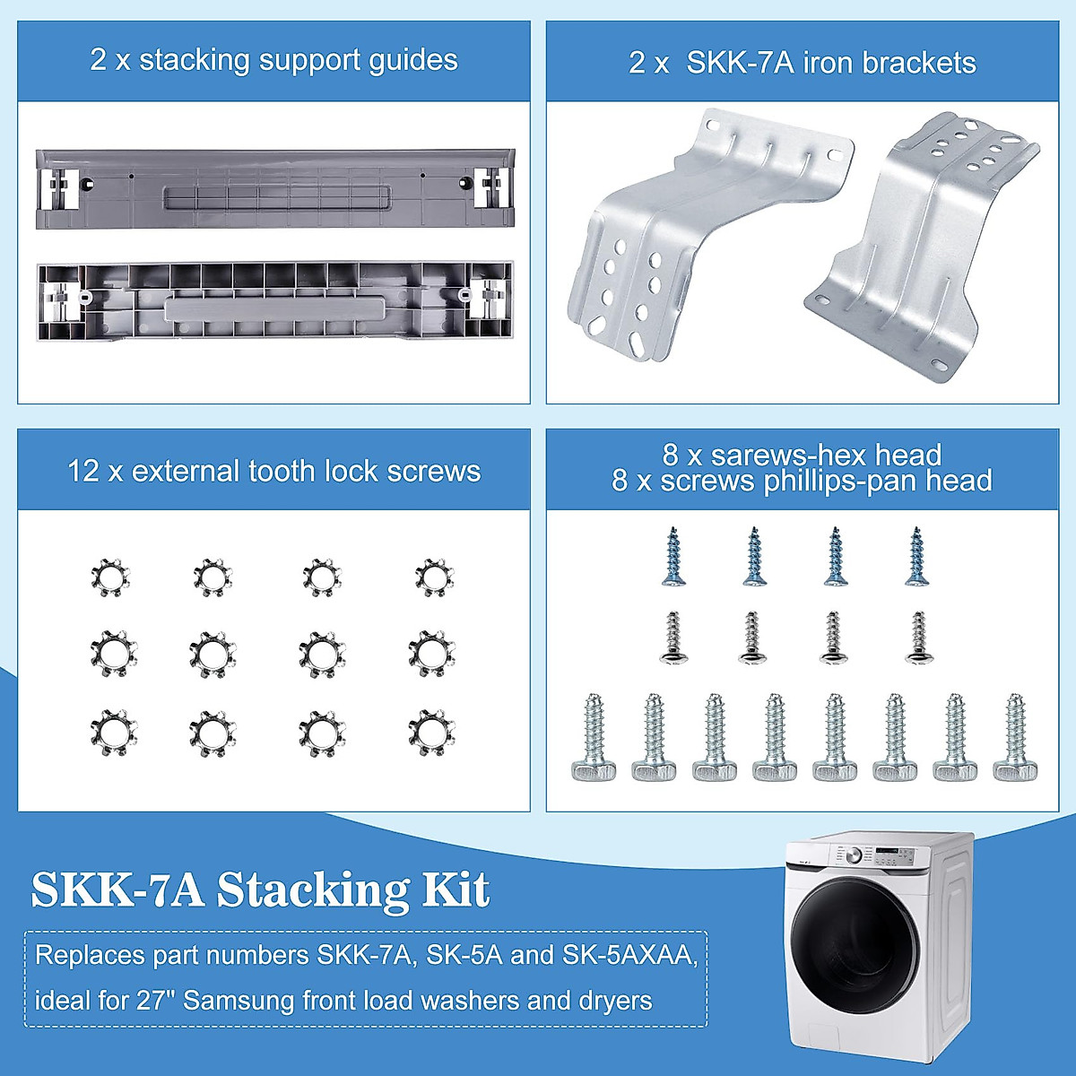 Upgraded SKK-7A Laundry Stacking Kit Replacement Fit for Samsung 27 Inch Front Load Washers and Dryers Stacking Kit Replaces SKK-7A SKK-8K SK-5A SK-5AXAA
