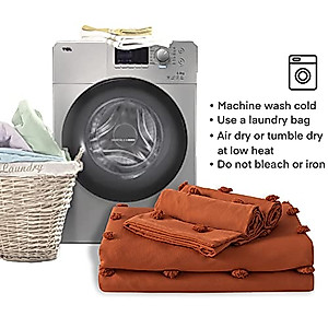 Andency Terracotta Tufted Dot Duvet Cover Queen Size (90x90 inch), 3 Pieces (1 Jacquard Duvet Cover, 2 Pillowcases) All Season Soft Washed Microfiber Duvet Cover Set with Zipper Closure, Corner Ties