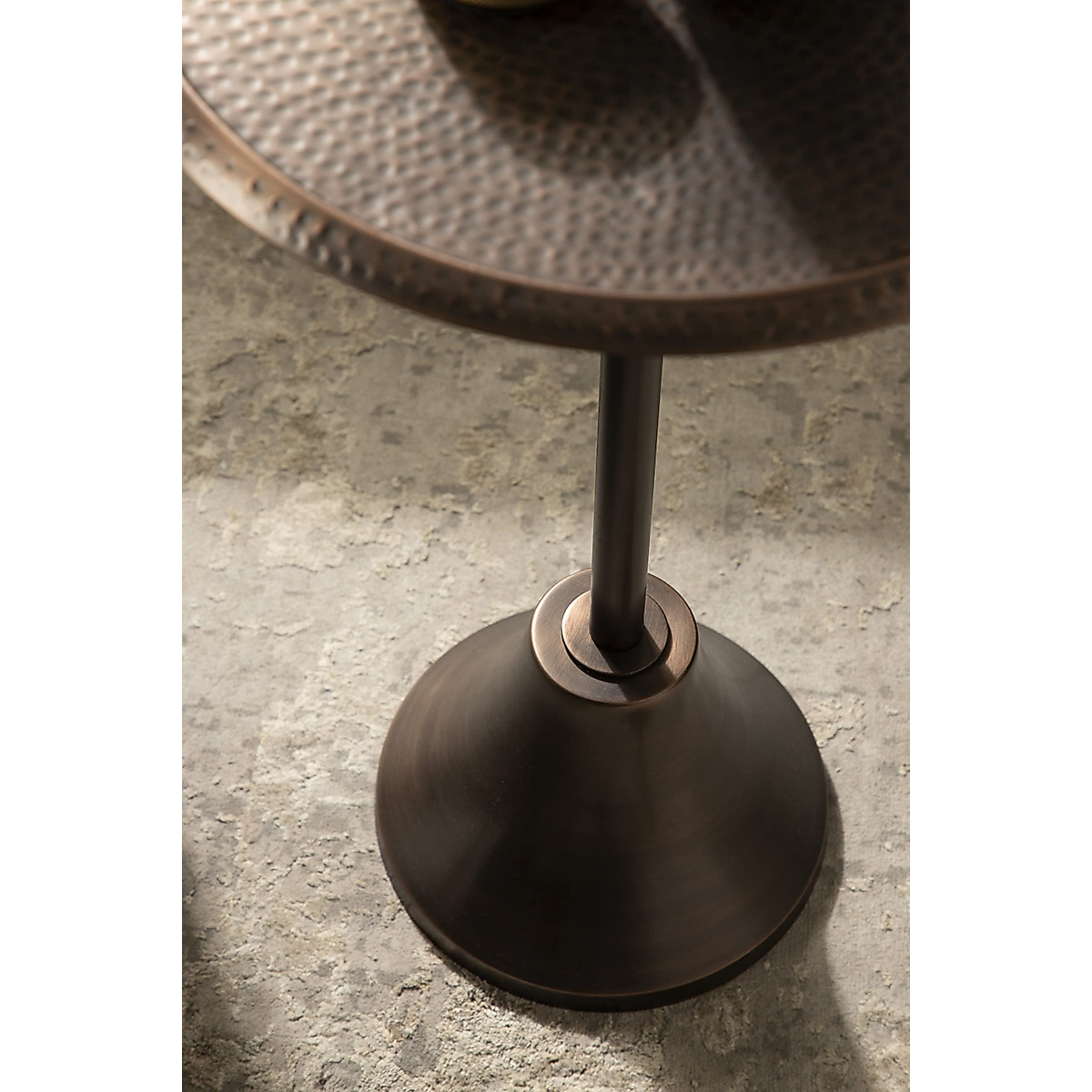 Kate and Laurel Sanzo Modern Pedestal Side Table, 15 x 15 x 24, Bronze, Decorative End Table with Hammered Tabletop for Use as a Bedroom Nightstand or Living Room Accent