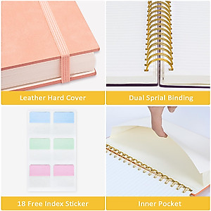 Hardcover Spiral Notebook, College Ruled Notebook Journal with 320 Pages, 7.6" X 10" Lined Journaling for Women Men, B5 Leather Writing Journals for Work, School, Office, 18pcs Index Tabs, Pink