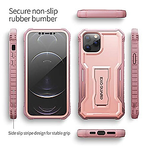 ExoGuard Compatible with iPhone 12 Pro Max Case, Rubber Shockproof Full-Body Cover Case Built-in Screen Protector with Kickstand for iPhone 12 Pro Max 6.7 inch Phone (Pink)
