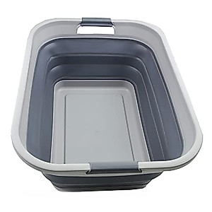 SAMMART 41L (10.8 gallon) Collapsible Plastic Laundry Basket - Foldable Pop Up Storage Container/Organizer - Space Saving Hamper/Basket, Water capacity: 32L(8.4 gallon) (Grey)