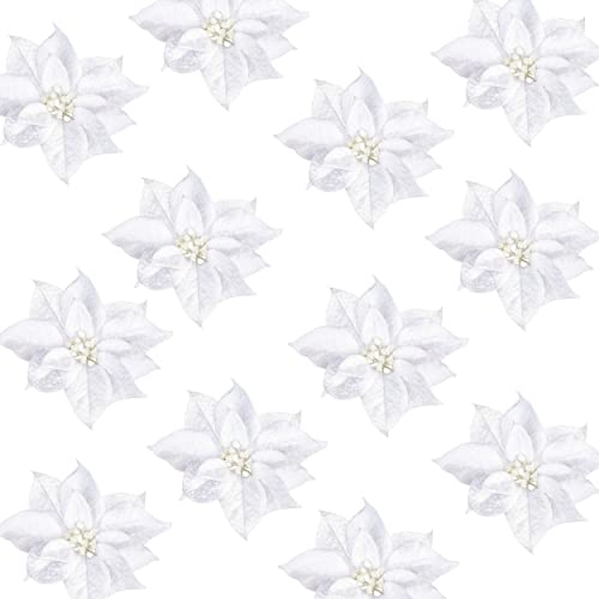 MOONET 12 Pcs Christmas Tree Decor Flowers Artificial Flannel Fabric Flowers with Clips Ornaments for Christmas Party Wedding, 6.69 inch (White)