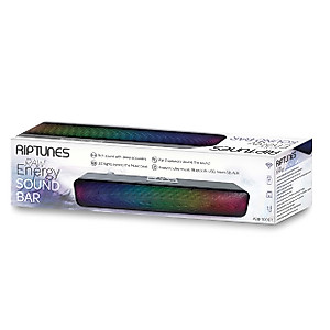 Riptunes Portable Bluetooth Sound Bar with 6 Changing LED Lights, Built-in Mic, Dynamic RGB Stereo Speaker for Desktop/Laptop/Phone/TV, Compatible w/USB/Micro-SD/AUX Line-in - Black