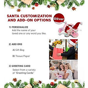 DolliBu Santa Rainbow Lying Moose Stuffed Animal Plush Toy - Super Soft Dress Up with Red Santa Claus Outfit, Cute Lying Moose Gift Perfect Holiday with Name Personalization - 9.5 Inch