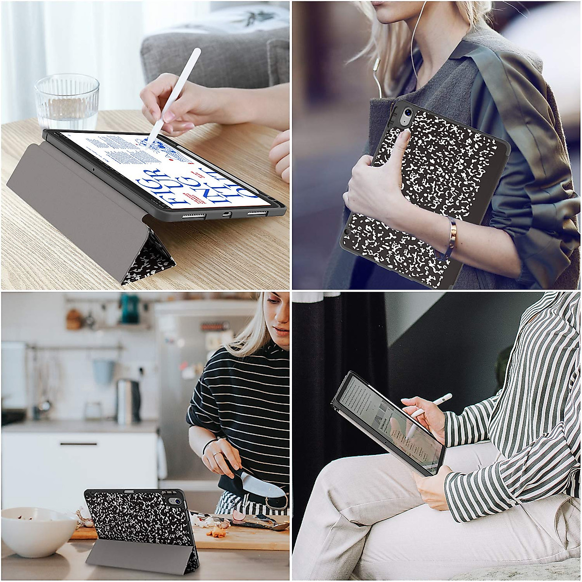 Soke iPad Air 5 / Air 4 Case 10.9 Inch 2022/2020 with Pencil Holder - [Full Body Protection + Apple Pencil Charge+ Auto Sleep/Wake], Soft TPU Back Cover for New iPad Air 5th/4th Gen,Book Black