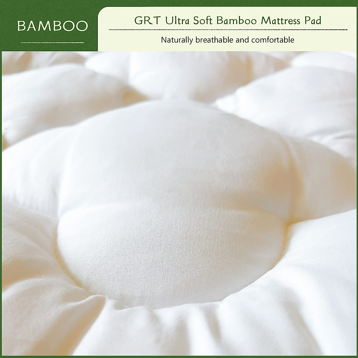 GRT Mattress Pad Cover Rayon from Bamboo Twin Size, Extra Thick Quilted Fitted Mattress Topper with 19 Inches Deep Pocket, Cooling Breathable and Noiseless Mattress Cover
