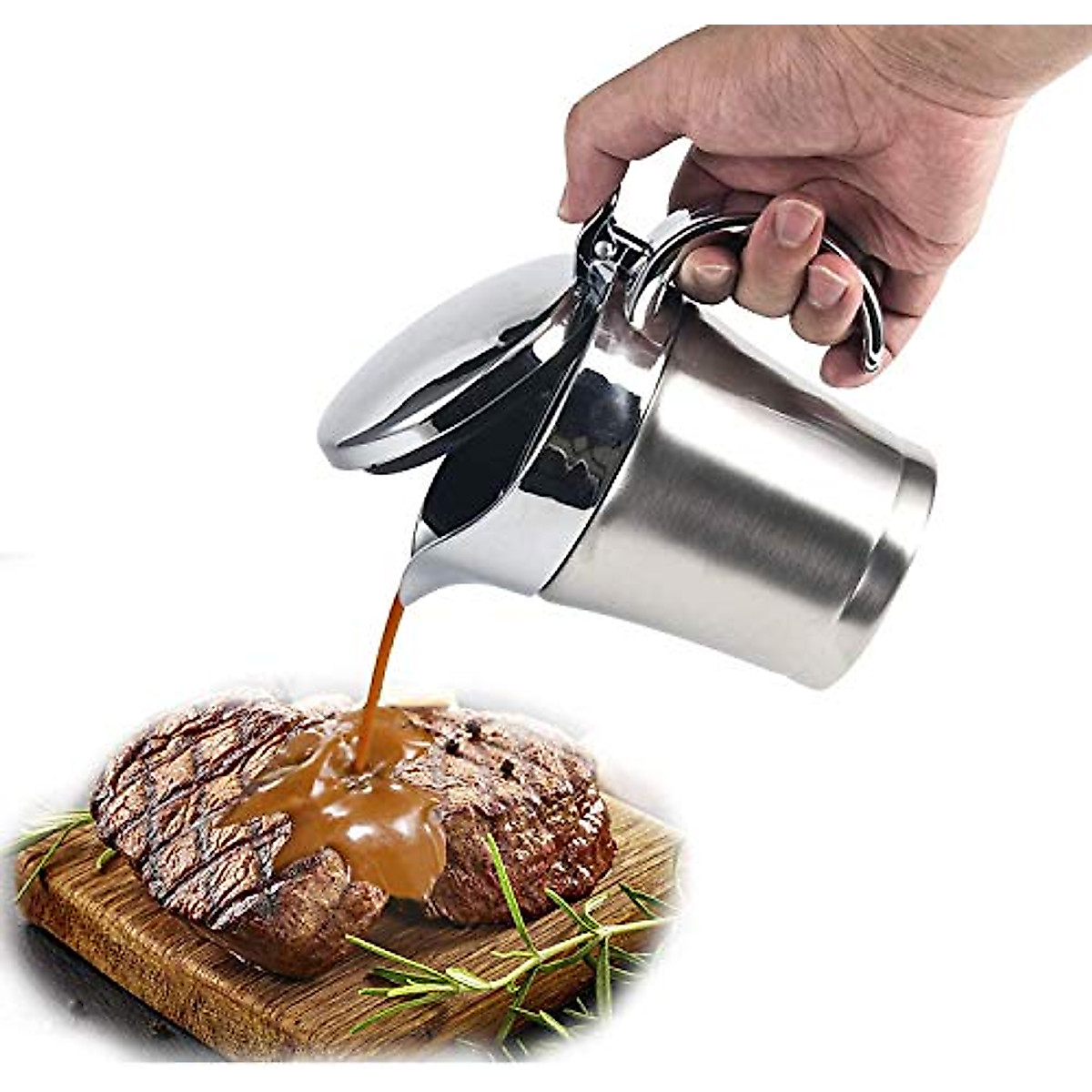 16OZ Gravy Boat Stainless Steel Gravy Warmer Serving Sauce Jug with Lid 450ML