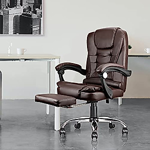 Ergonomic Office Chair with Footrest Massage Executive Office Chair High Back Office Chair with Lumbar Support Leather Recliner Chair for Home Computer Desk