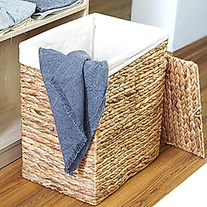 Handmade Rectangular Water Hyacinth Wicker Laundry Hamper with Lid Natural, Large