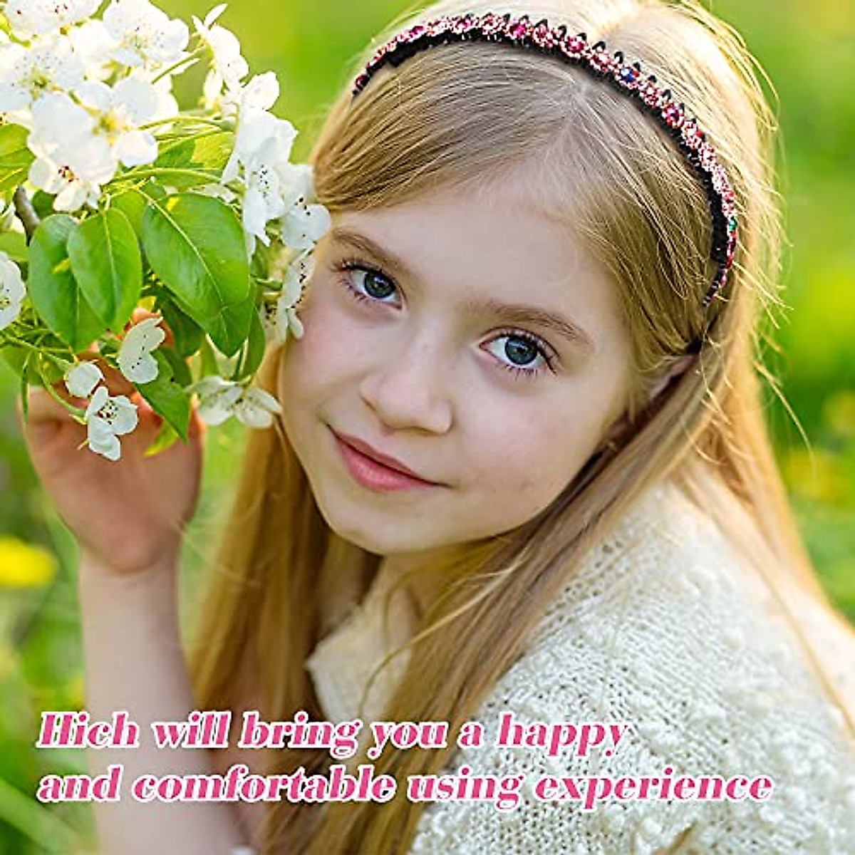 Syhood 8 Pieces Rhinestone Teeth Comb Headbands, Non-Slip Hair Band Hair Accessories for Women Girl, 2 Styles - Flower, Wave, Headband, Multicolor, Plastic