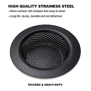 Hontunry Black Kitchen Sink Drain Strainer, Sink Drain Cover, Food Catcher, Large Wide Rim 4.5" Diameter, Stainless Steel, Pack of 2