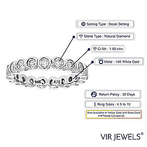 VIR JEWELS 1.50 cttw Diamond Eternity Ring for Women, Wedding Band in 14K White Gold Bezel Set, Size 7