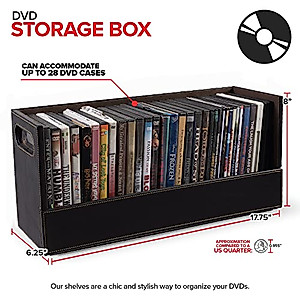 Stock Your Home DVD Storage Box, Movie Shelf Organizer for Blu-Ray, Video Game Cases, CDs, VHS Tape Display Stand, Disc Holder Can Store Up to 28 DVDs, Faux Leather (Brown)