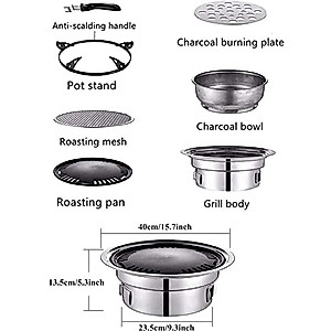 NEWCES Safety Certification 15inch Barbecue Grill Portable Table-top BBQ Grill Stainless Steel Round Barbeque Grill Charcoal Barbecues Grills for Outdoor Picnic Garden Terrace Camping Travel