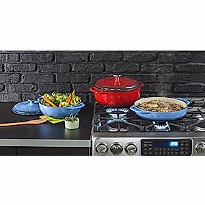 Lodge 4.5 Quart Enameled Cast Iron Dutch Oven with Lid – Dual Handles – Oven Safe up to 500° F or on Stovetop - Use to Marinate, Cook, Bake, Refrigerate and Serve – Caribbean Blue