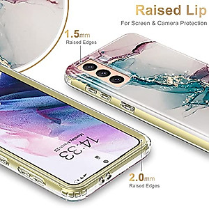 ESDOT for Samsung Galaxy S21 Case,Military Grade Passing 21ft Drop Test,Rugged Cover with Fashionable Designs for Women Girls,Shockproof Protective Phone Case for Galaxy S21 6.2" Turquoise Pink Marble