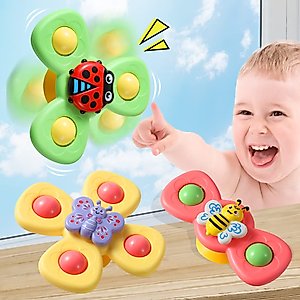 Suction Cup Spinner Toys for Toddlers 1-3,Baby Fidget Spinner with Suction Cup,Window Suction Spinner Toys for Toddlers 1-3,Sensory Bath Toys Gift for 1-2 Year Old(3PCS)