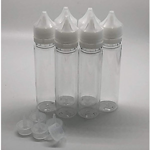 Sunday 7 Squeezable 60ml Empty Drop Bottle Food Grade PET Transparent Plastic Bottle With Childproof Tampering White Cap. Gift Sticker Labels (6 PCS)