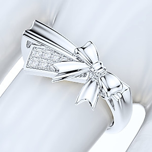 PRSTANI Solid Sterling Silver Lovely Bowknot Round Brilliant Cut Genuine Moissanites Fashion Statement Ring (3)