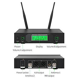 XTUGA Wireless Microphone System 50 Frequencies Rechargable Dual Mental Cordless Dynamic Microphone Set, 290ft, Echo,Treble,Bass for DJ/Church/Karaoke/Wedding/Party Home KTV Set