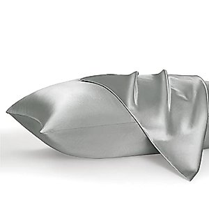 Bedsure Satin Pillowcase for Hair and Skin Queen - Silver Grey Silk Pillowcase 2 Pack 20x30 inches - Satin Pillow Cases Set of 2 with Envelope Closure, Gifts for Women Men