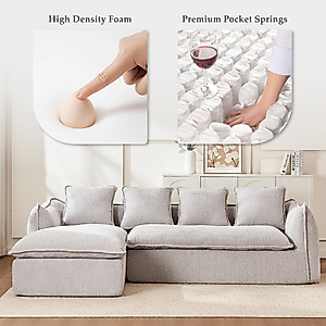 L Shape Modular Sofa Couch, Deep Seat Cloud Couch, No Assembly Required Sofa Set, Crocheting Chenille Fabric, 3-Seater Comfy Cloud Couches for Living Room Apartment Office-Grey