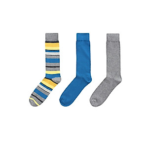 MeMoi Striped Cotton Blend Crew Sock 3 Pack Gray Heather 10-13