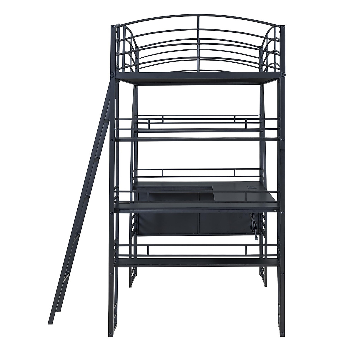 Harper & Bright Designs Metal Twin Size Loft Bed with L-Shaped Desk and Storage Shelves, Twin Loft Bed with USB Ports and Wireless Charging, High Junior Loft Bed Frame for Kids Boys Girls,Black