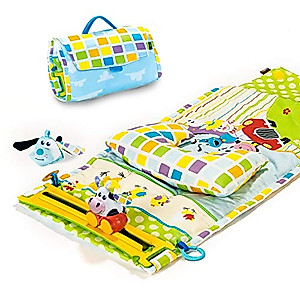 Baby Tummy Time Mat by Yookidoo. Newborn Musical Playmat & Outdoor Gym. Pillow, Teething Toys and Portable Fold-Up Case. 0- 12 months.