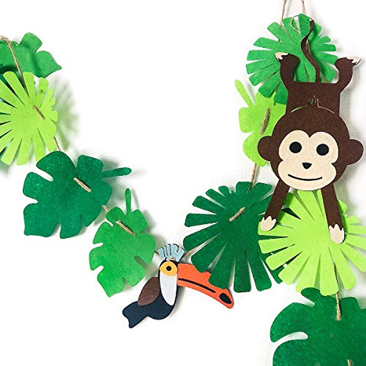 Pinkblume Felt Palm Leaves Monkey Bird Toucan Hanging Wall Decorations for Kids First Birthday Wild One 1st Tropical Jungle Safari Animal Party Banner Garland for Boys Baby Shower Living Room Bedroom