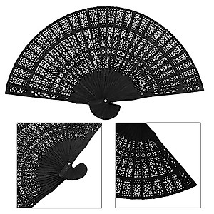Handmade Folding Fan DIY Silk Black Chinese Folding Fan Hollow Wooden Hand Fan Gift Hand-Held Folding Fan for Women Wedding Dancing Party Decoration Handheld Fan (Color : As Shows)