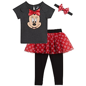 Disney Minnie Mouse Infant Baby Girls T-Shirt Leggings and Headband 3 Piece Outfit Set Black/Red 18 Months