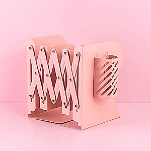 Simplesun Expandable Bookends, Metal Adjustable Book Ends for Heavy Books, Book Shelf Organizer Holder for Desk, Office Home School Kid Student Book Stroage (Pink)