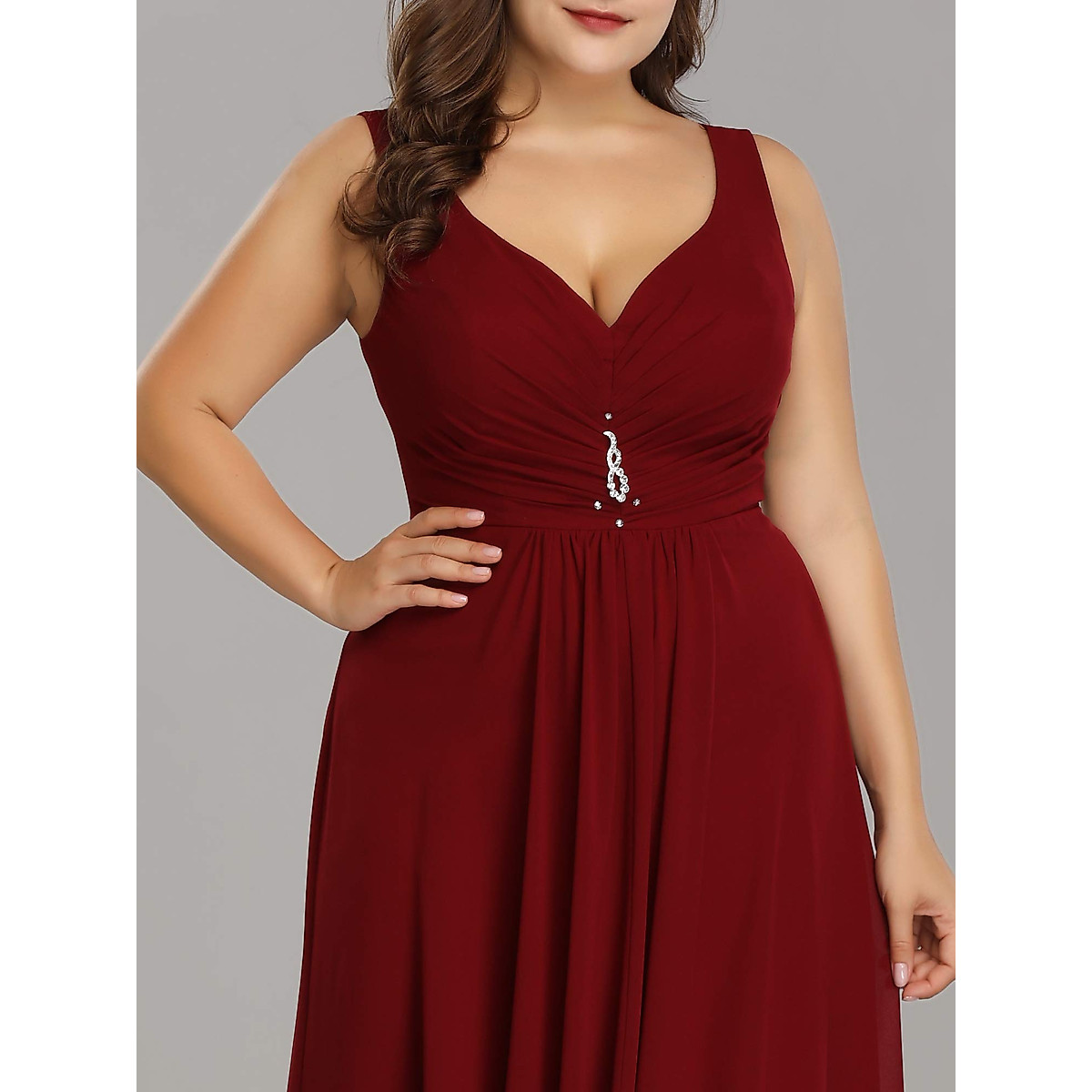 Ever-Pretty Women's V-Neck High Low Chiffon Long Cocktail Dresses for Women Burgundy US20