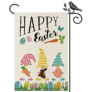 Easter Garden Flag, Double Sided Vertical Burlap Mini Flag for Garden Yard House, Happy Easter Outdoor Bunny Egg Gnome Small Flag, Farmhouse Outside Holiday Decorative Decoration, 12x18 Inch