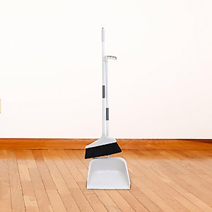 KALLORY Broom and Dustpan Set Dust Pan and Broom Combo for Floor Cleaning Upright Long Handle Broom and Dustpan Set for Sweeping Indoor Outdoor Kitchen Office Lobby Floor White