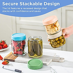 DRKIO 10 & 16 Oz Overnight Oats Containers with Lids - 6 Pack Glass Storage Jars with Airtight Lids Wide Mouth Mason Food Jars Great for Meal Prep Salad Chia Puddirg Snacks Yogurt Sugar Spice Cereal