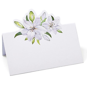 Gift Boutique 100 Lilies Place Cards White Floral Flower Wedding Seating Name Card Table Setting Folded Tent Cards 2 x 3.5 Inches