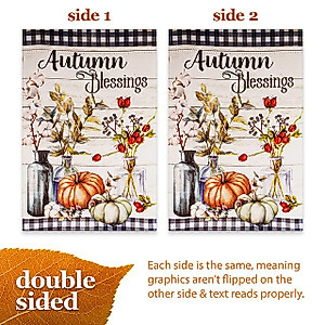 G128 Garden Flag Fall Decoration Autumn Blessings Pumpkins and Flower Vases 12"x18"